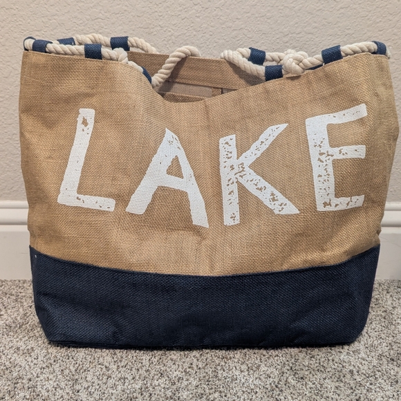 Mud Pie | Bags | Mud Pie Tan And Blue Tote Bag | Poshmark